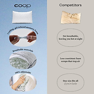 Coop Home Goods Eden Bed Pillow Queen Size for Sleeping on Back, Stomach and Side Sleeper- Medium Soft Memory Foam Cooling Gel - CertiPUR-US/GREENGUARD Gold