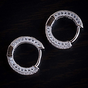 Small Iced CZ Bling Hoops with Cubic Zirconia 14K White Gold Plated 925 Sterling Silver Trendy Hip Hop 12mm Ice Out Huggie Hoop Earrings Jewelry Gifts for Men And Women