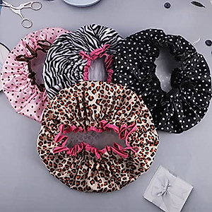 4 Pcs Reusable Shower Cap, Waterproof Shower Cap Elastic Double Layers Shower Hat Bath Caps Stocking Stuffers for Women Girls