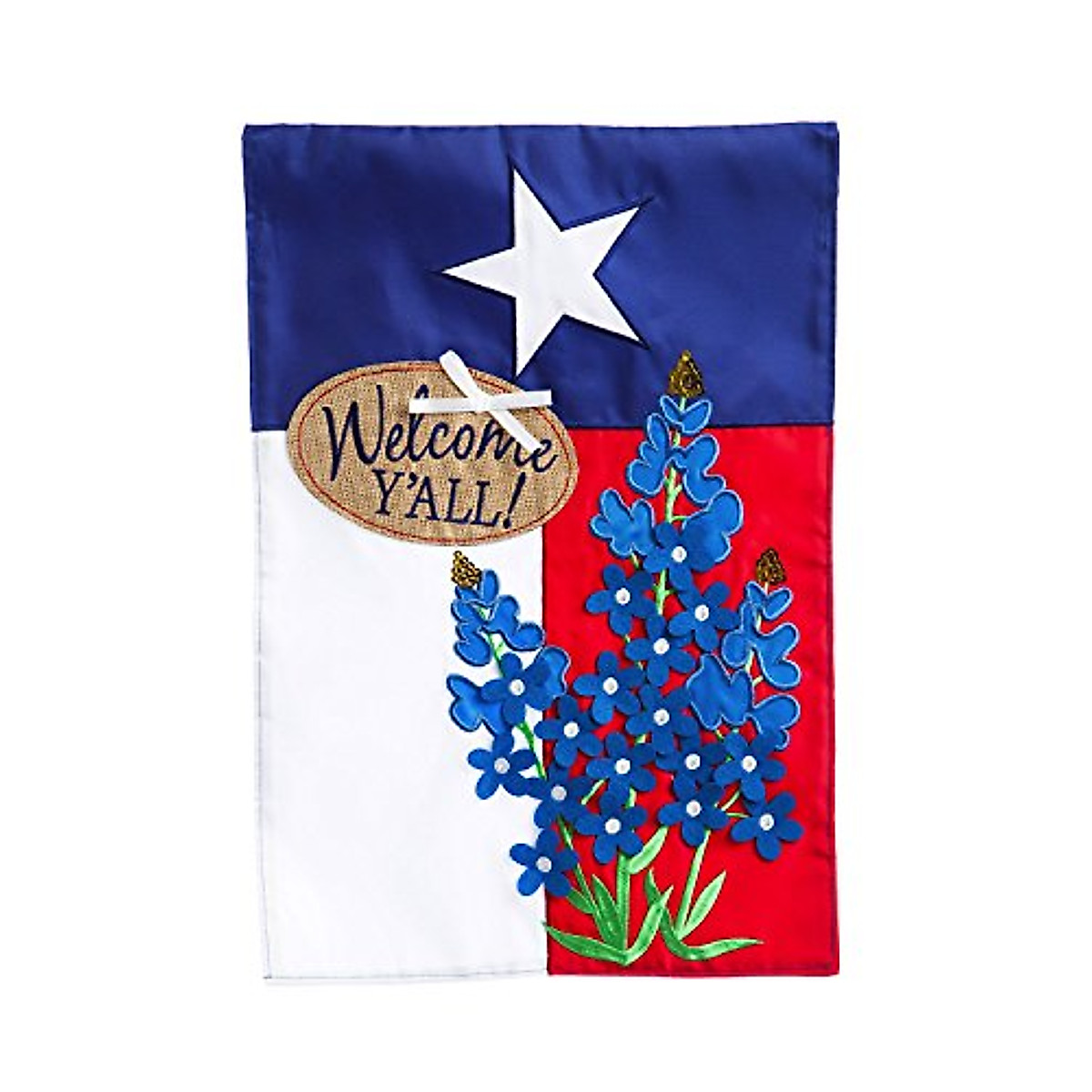 Evergreen Welcome Y'All Texas State Garden Size Flag Bluebonnets | 3D Applique & Double Sided Stitched | 18-in x 12.5-in | Lone Star | Welcome Outdoor Home Décor Lawn Yard Patio Deck Porch