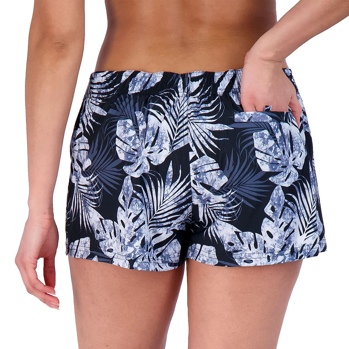 ZeroXposur Womens Swim Shorts with Liner – Quick-Dry Swim Shorts for Women - Adjustable Stretch Waistband and Back Pocket (Storm, Large)