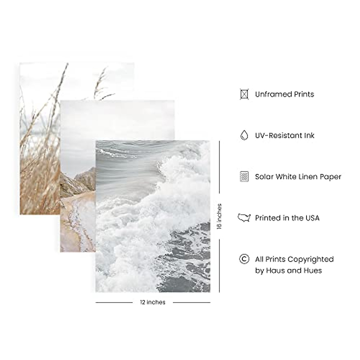 Haus and Hues Beach Pictures Wall Art - Set of 3 Nautical Wall Prints Ocean Pictures For Wall Serene Artwork Coastal Pictures Wall Art Ocean Posters of Beach Scenes Relaxing Wall Art (12x16, Unframed)