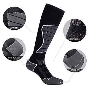 CelerSport 2 Pack Women's Ski Socks for Skiing, Snowboarding, Cold Weather, Warm Thermal Socks Winter Performance Socks, Black+Dark Grey, Medium
