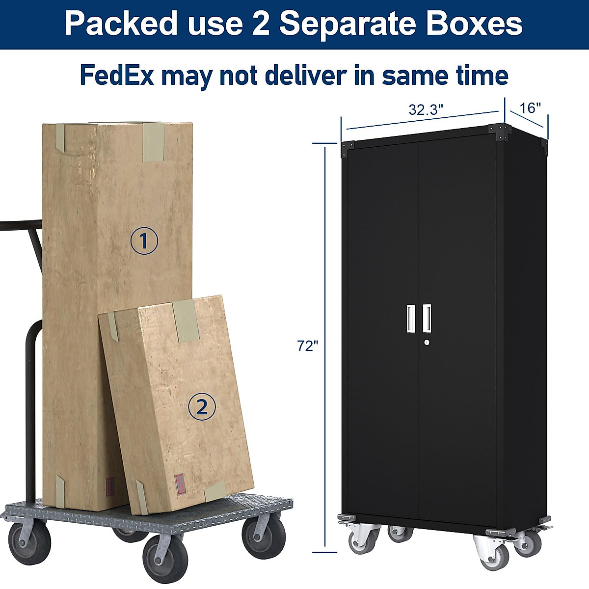 Aobabo Locking Metal Cabinet w/Wheels, Shelves, Utility & Garage Storage, 72”, Black