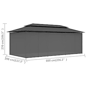 ADUH 236.2"x117.3"x106.3" Gazebo with Curtains Anthracite Easy to Assemble for Outdoor Backyard Gardens