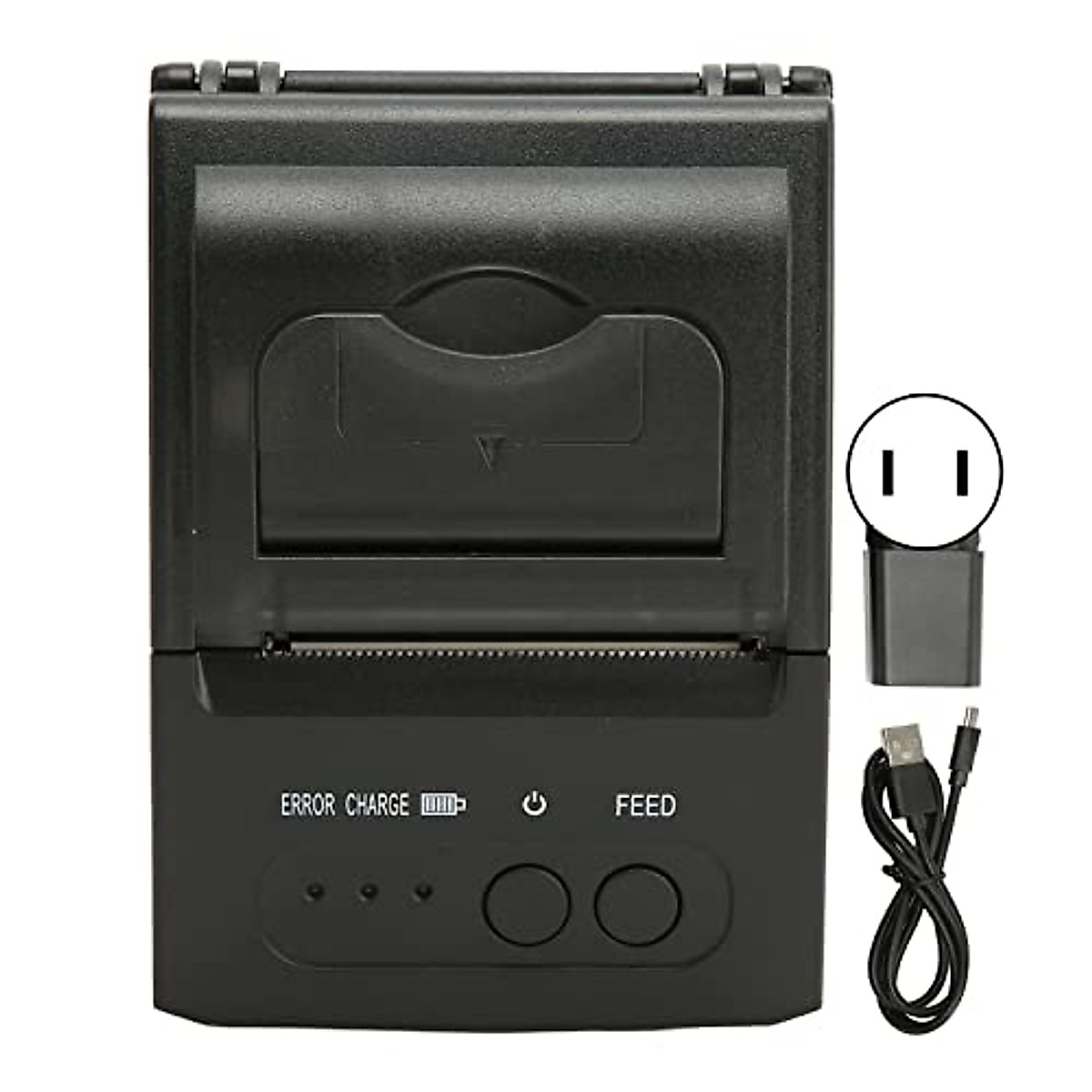 Qinlorgo Thermal Printer, Fast Thermal Receipt Printer 90mms 2000mAh Rechargeable 100240V Small Handy Paper Width 58mm for Restaurant (US Plug)