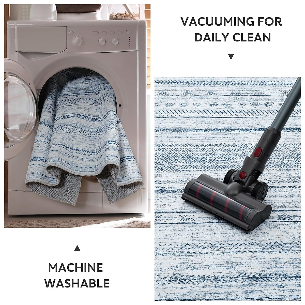 6x9 Area Rugs for Living Room Machine Washable Rug Distressed Indoor Carpet Neutral Moroccan Boho Rug Ultra Soft Area Rug for Bedroom Dining Room Playroom Office,Blue