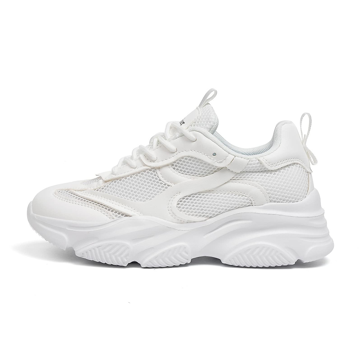 Niluber Women's Chunky Platform Sneakers-Slip On Breathable Running Shoes-Lightweight Glitter Rhinestone White Black Sneakers(White,6)