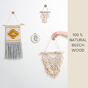 Mila Millie 4 Pack Natural Wooden Wall Hooks | Minimalist Rustic Heavy Duty Mounted Wall Hangers | Versatile Coat Towel Robe Hat Rack (Beech)