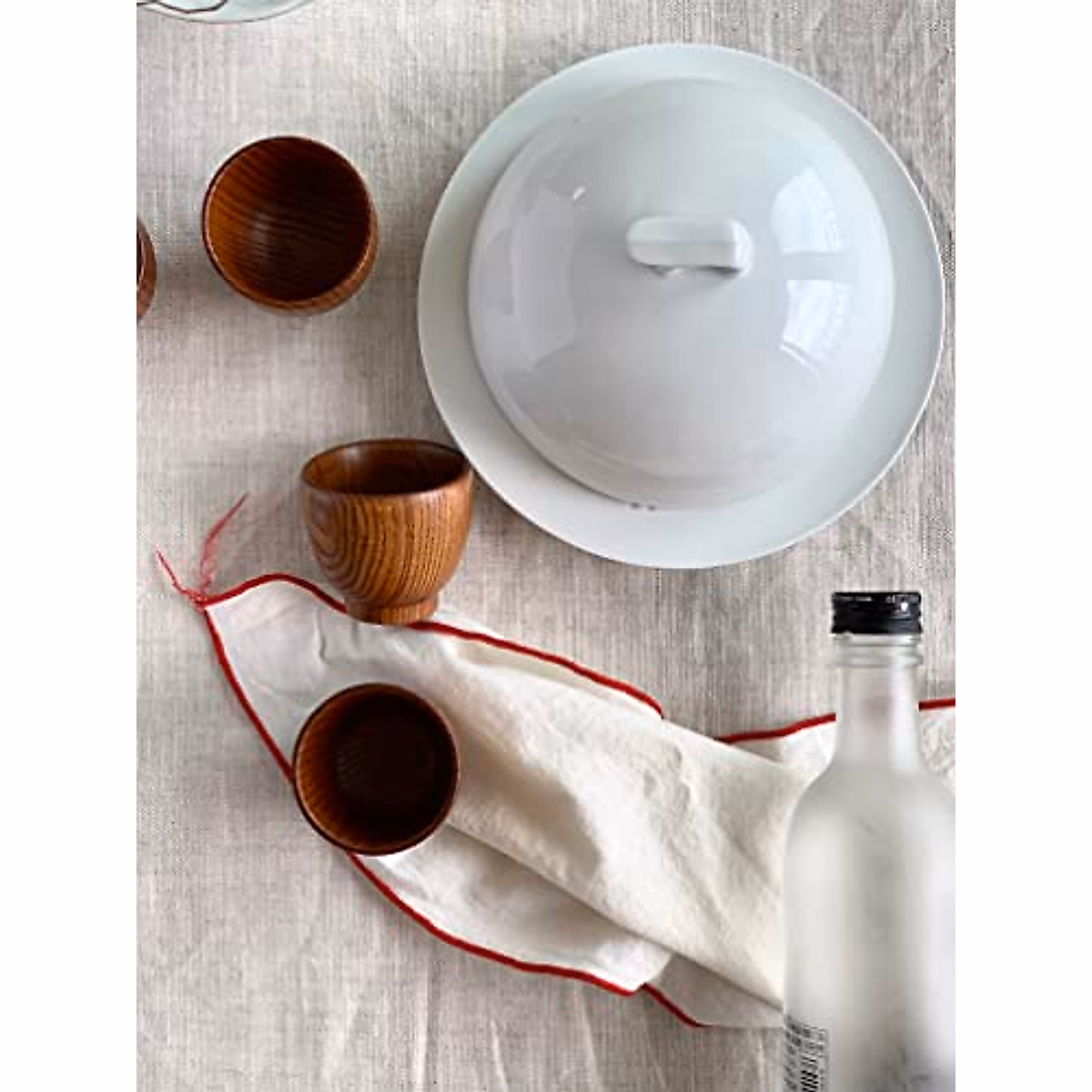 cozymomdeco Asian Traditional Handmade OTTCHIL Wood Sake Soju Cup Gift Box Set Natural Solid Wooden Shot Glass-ware Small Wooden Mug 4Pcs (Paper Box)