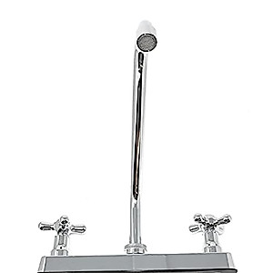 Chromed Surface 8" Two Handle Tall Stainless Steel Spout Kitchen Faucet 8 inch Center Hole [3015P] ADA No Lead, Plastic (POM) Body HI Rise Spout