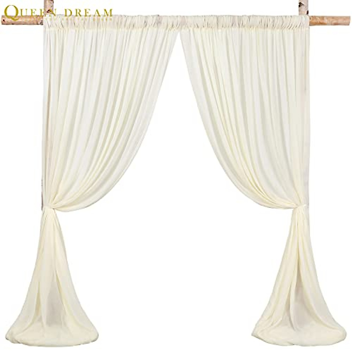 Beige Backdrop Curtain for Party 2 Pieces 5FTx10FT Ivory Chiffon Wedding Photo Background for Baby Shower Birthday Curtain