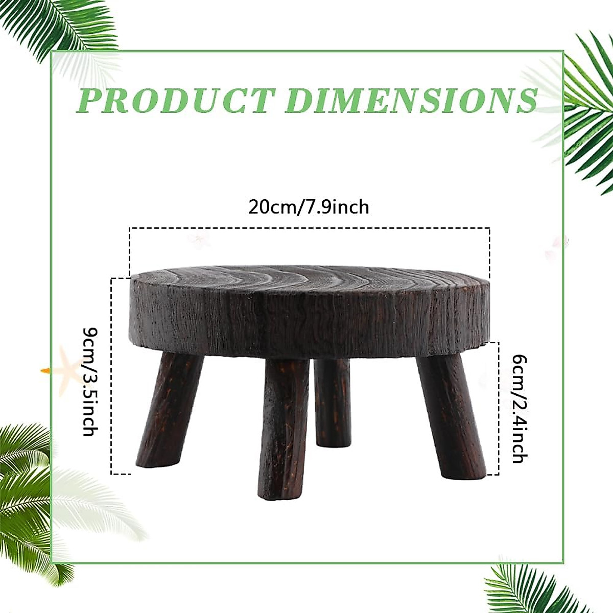 Wooden Step Stools,Small Portable Wood Stepping Stools with Smooth Cutting Edge for Kids Adults,Non-SlipRound Step Stool for Bedroom Living Room Blcony Bathroom Kitchen ﻿(L,Color:Dark Brown)