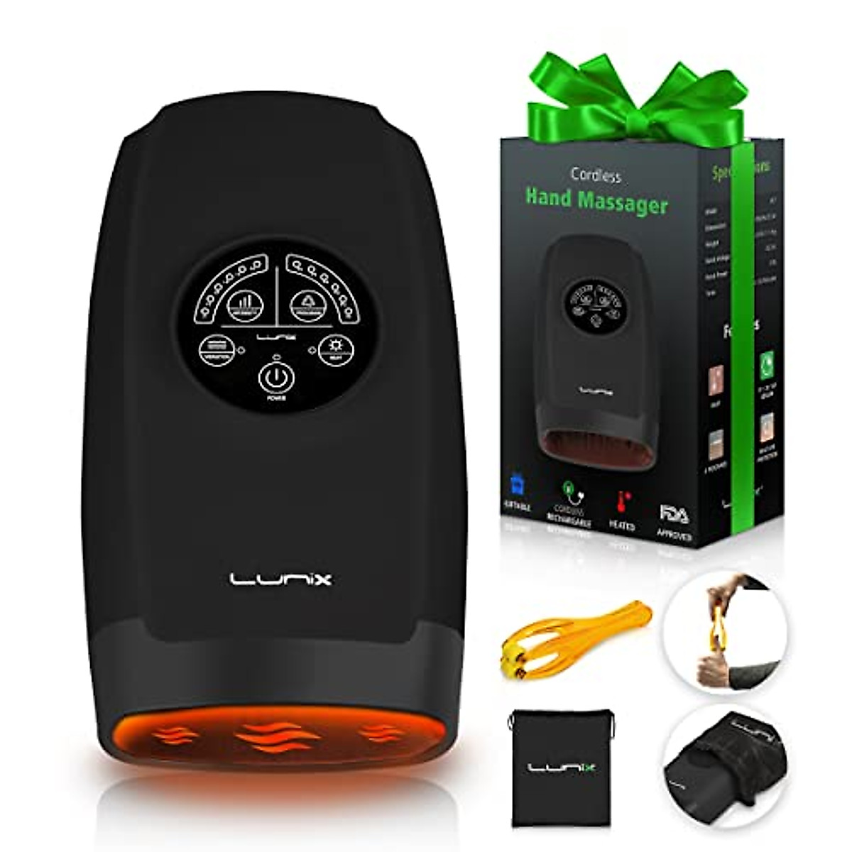 Lunix LX3 Cordless Electric Hand Massager with Compression, 6 Levels Pressure Point Therapy Massager for Arthritis, Pain Relief, Carpal Tunnel and Finger Numbness, Shiatsu Massage Machine with Heat