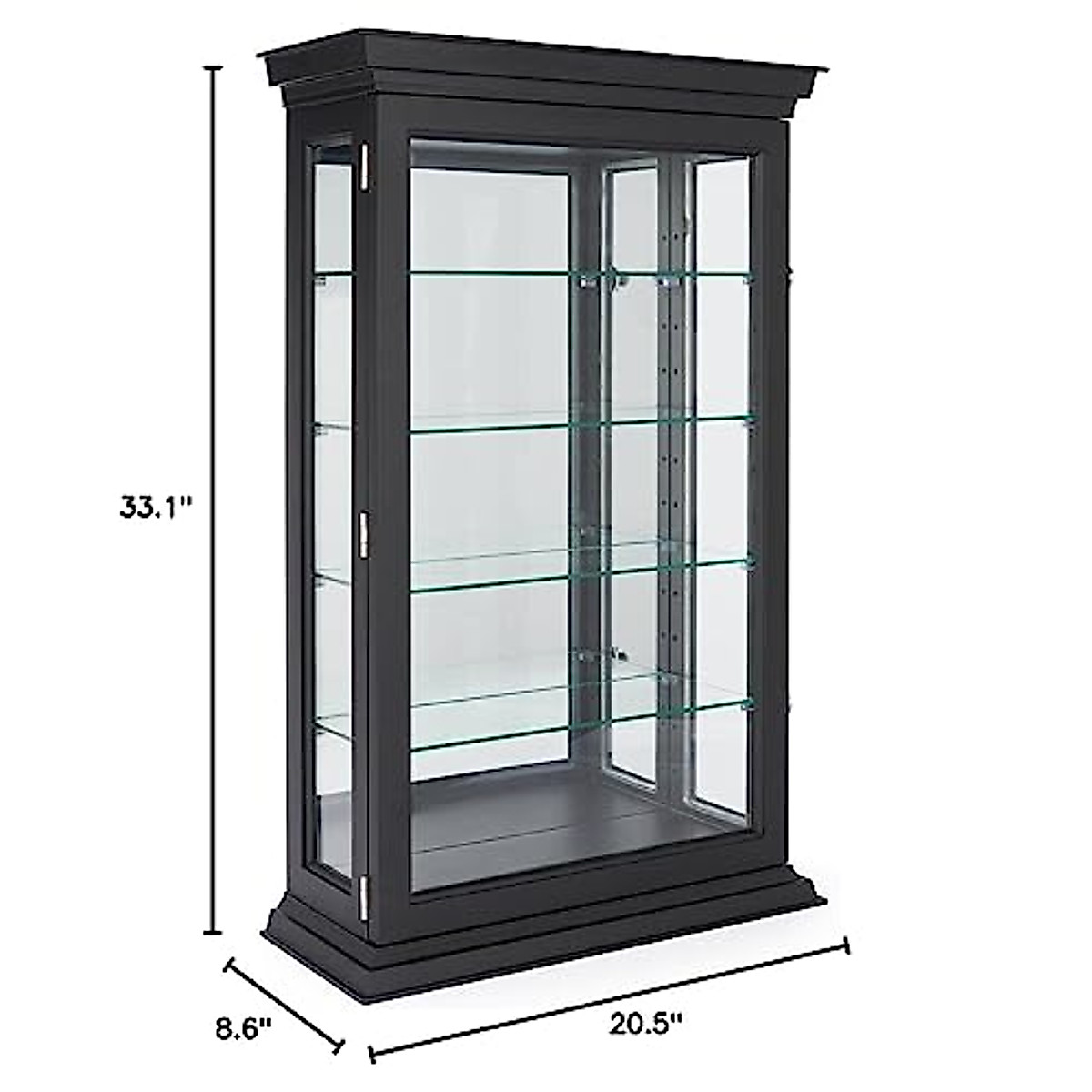 Displays2go 20" Countertop/Wall Mount Display Case, Adjustable Shelves, Locking - Black (DCC2033BK2)