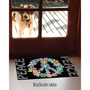 Toland Home Garden 800451 Peace Sign Flowers Flower Door Mat 18x30 Inch Hippie Outdoor Doormat for Entryway Indoor Entrance