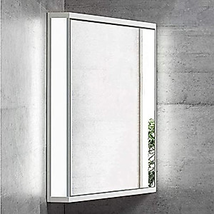 SDK Corner Medicine Cabinet with Light, White Bathroom Wall Mount Mirror Cabinet, Hanging Triple Shelf Storage Mirror Cabinet 13" x 18.5" x 23.6"