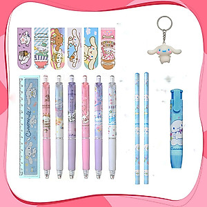 Kueeger Cinnamoroll School Supplies Set,Kawaii Cute School Supplies Gifts Set Includes Pencil Case,Pens,Sticky Note,Pins,Ruler,Eraser,Bookmarks,Stickers,Keychain,ID Card Holder with Lanyard