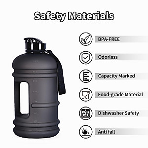 TOOFEEL 2 Liter Water Bottles - Half Gallon Water Bottle BPA Free - Ideal for Gym, Big Water Jug, Reusable Sports Bottle with Measurements Marked Drink Container - 2.2L 74oz Black Half Gallon Bottle
