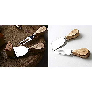 WOIWO Stainless Steel Cheese Knife Cheese Wooden Handle Cream Knife Pizza Knife Baking Kit Cheese 4-Piece Set