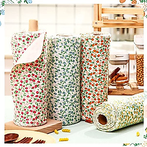 Tanlade 100 Pcs Reusable Paper Towels Washable Roll Paperless Paper Towels Dish Washable Roll Reusable Toilet Cloth Washable Cotton Towels with Cardboard Roll for Paperless Dishcloths Replace (Flower)