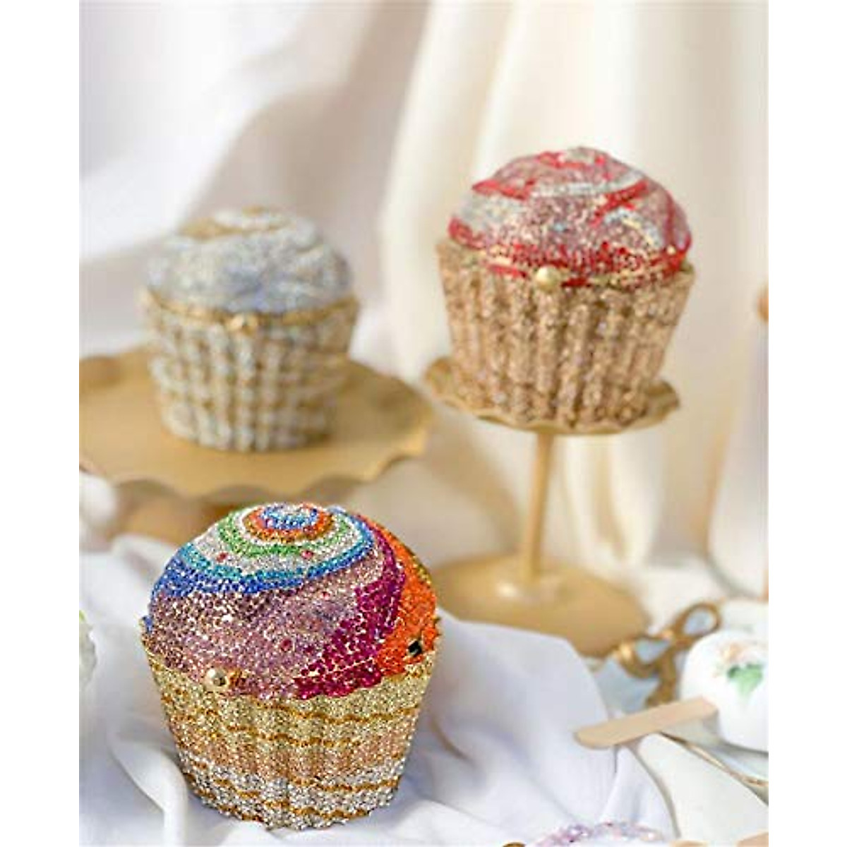 Cupcake Crystal Clutch Evening Clutches Bags Wedding Party Bridal Diamond Minaudiere Handbag Purse (Rainbow,)