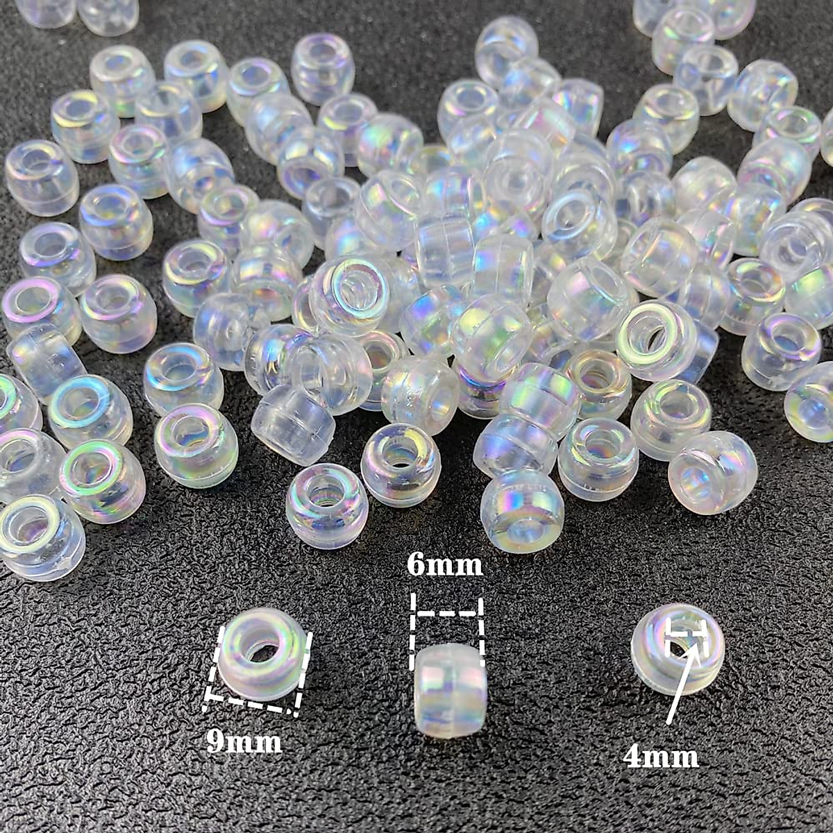 300 Pieces Pony Beads AB Colors Acrylic Pony Beads Plastic Pastel Beads Spacer Beads Shape Pony Beads for DIY Crafts Braids Bracelet Jewelry Making (6x9mm, Clear AB)