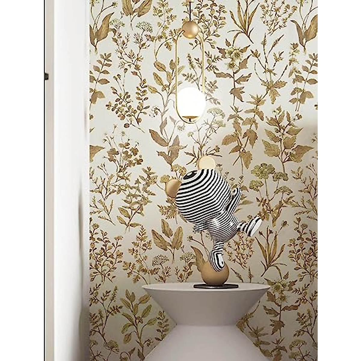 Dimoon 78.7"x17.3" Delicate Smooth White Golden Floral Peel and Stick Wallpaper Flowers Contact Paper Thicken Waterproof Leaf Vintage Self Adhesive Wallpaper Removable Wall Paper Shelf Vinyl Roll