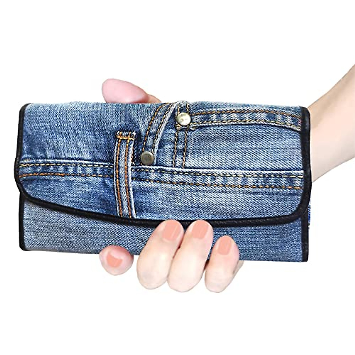 Bijoux De Ja Upcycling Blue Denim Large Capacity Money Flap Roomy Long Wallet Purse Clutch for Women BMW014