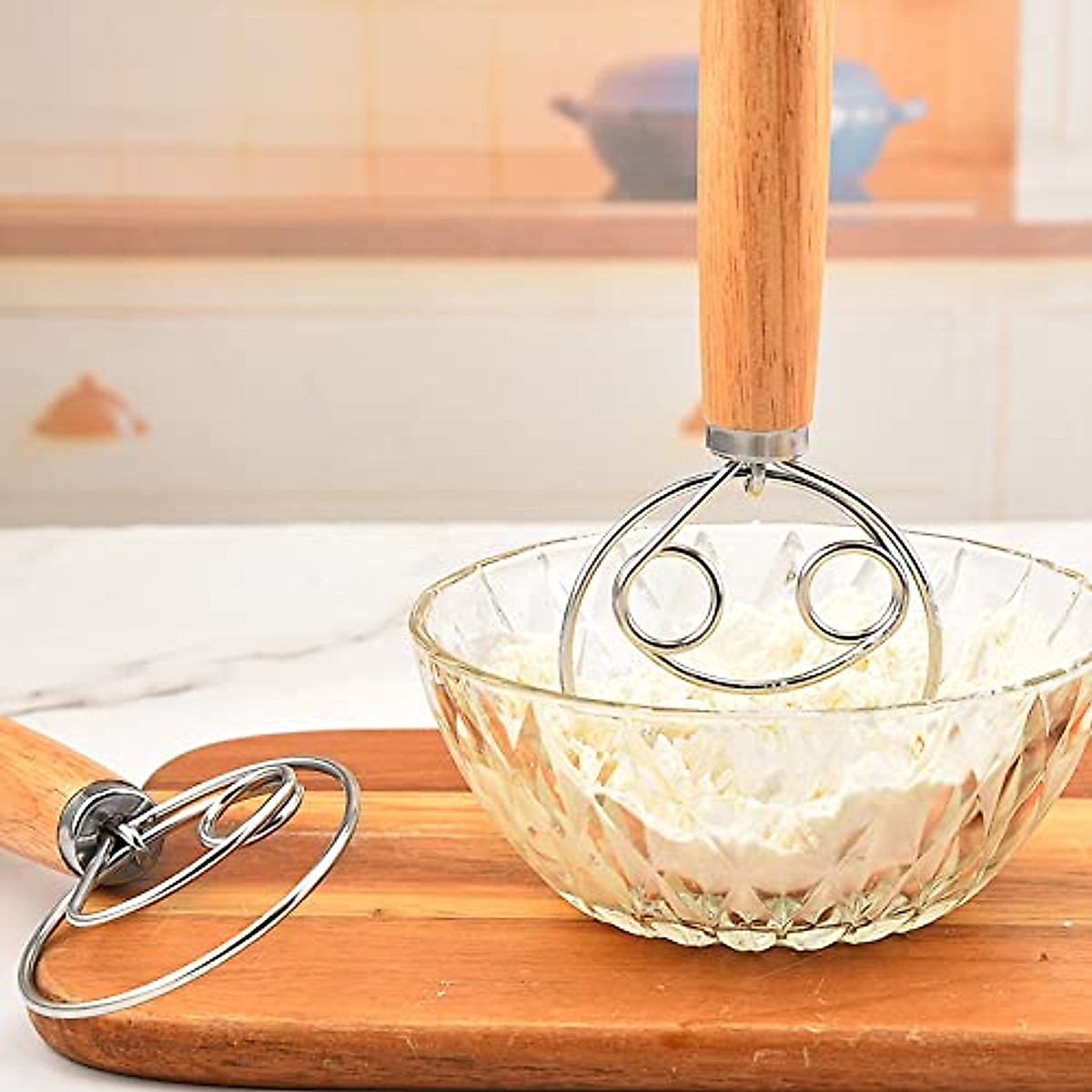 Danish Dough Whisk Cosybeau 13 Inch Bread Mixer For Dough Hooks With Stainless Steel Ring Dutch Whisk Kitchen Baking Tools Supplies Wisks For Bread Batter Cake Pastry (Lap+Double Lap)