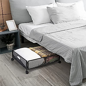 SubClap Under Bed Storage Container with Wheels 1 Pack, Underbed Rolling Drawer Storage Organizer for Clothes Shoes Blankets Books, Metal Underbed Drawer Cart for Bedroom, 23.6" L x 15.9" W x 6.42" H