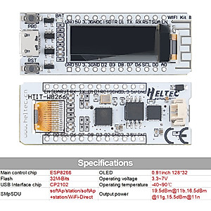 MakerFocus ESP8266 Development Board WiFi Kit 8 Support WiFi Integrated CP2104 4MB SPI Flash with 0.91 Inch OLED Display for Ar duino IDE NodeMCU LUA