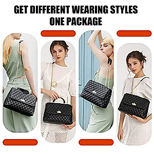 ER.Roulour Quilted Crossbody Bags for Women, Trendy Roomy Shoulder Handbags with Flap Gold Hardware Chain Purses Shoulder Bag Black