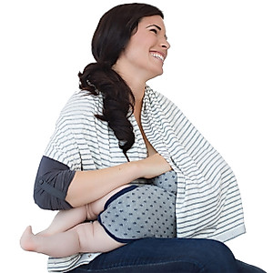 Brownmed - NuRoo Nursing Scarf - Nursing Cover for Breastfeeding Moms - Breastfeeding Supplies for Nursing & Baby Essentials - Baby Stuff - Gray Stripe