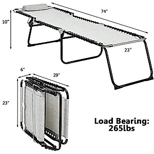GYMAX Adjustable Chaise Lounge, Folding Lightweight Patio Recliner with Removable Pillow, Poolside Beach Sunbathing Chair for Outdoor/Indoor (Grey)