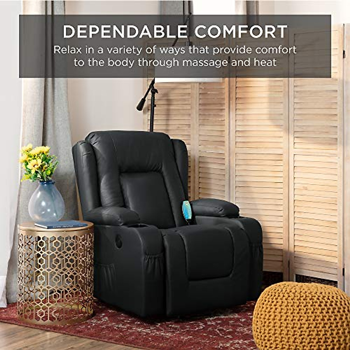 Best Choice Products Electric Power Lift Recliner Massage Chair, Adjustable Furniture for Back, Lumbar, Legs w/ 3 Positions, USB Port, Heat, Cupholders, Easy-to-Reach Side Button - Black