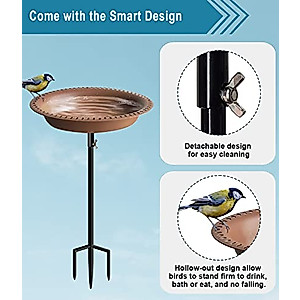 Koutemie 1-¼ Gallon Detachable Free Standing Garden Bird Bath Bird Feeder Bowl with Metal Stake for Outdoor, Bird Friendly Color - Deep Brown, 29 Inch