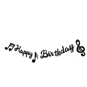 Paity Music Happy Birthday Banner Party Decorations, Notes Decorations Note Garland Black , Birthday, Theme Baby Shower School Bulletin Board Craft Home Wall Decor Pre-strung (Black)