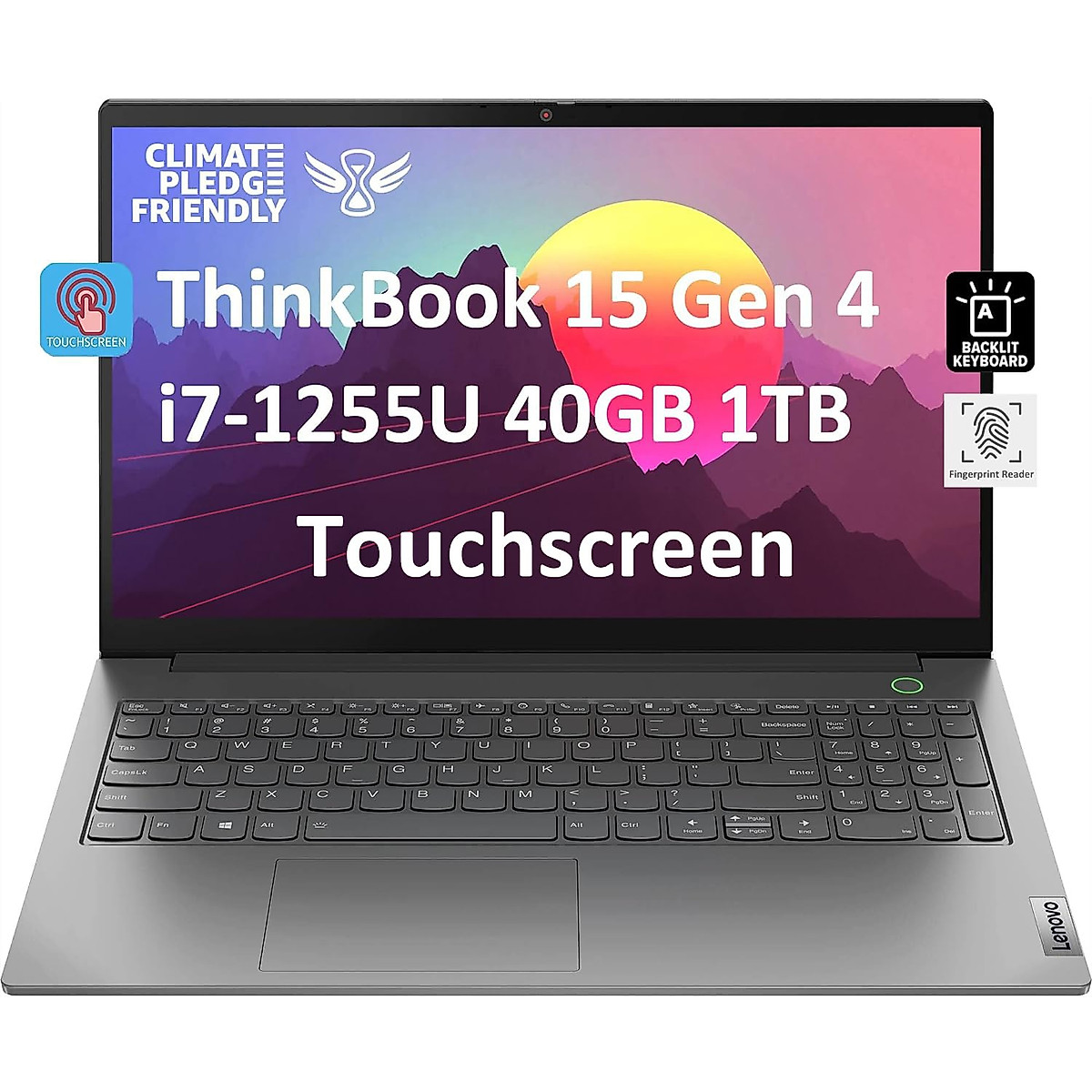 Lenovo ThinkBook 15 Gen 4 Business Laptop (15.6" IPS FHD Touchscreen, Intel 10-Core i7-1255U, 40GB RAM, 1TB SSD), FHD Webcam, Narrow Bezel, Backlit, Fingerprint, Thunderbolt 4, Win 11 Pro, Grey