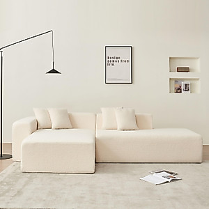 JUSTONE 105.5" Sponge Sectional Sofa Couch for Living Room, Lambswool Fabric Modern L-Shape Sectional Sofa with Chaise Lounge,Cloud Couch, Beige
