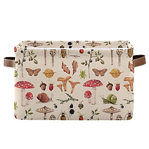 Watercolor Mushroom Rectangle Storage Basket Collapsible Storage Bin for Nursery Toys Books Waterproof Baskets for Closet Shelves Bedroom Home Decor