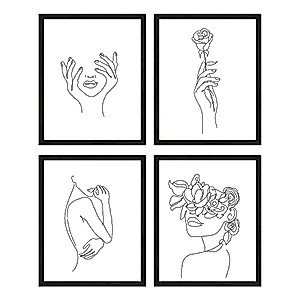 Insire Black And White Minimalist Wall Art Line Drawing Wall Art Abstract Woman Wall Art, Line Art Wall Decor Black And White Abstract Wall Art, Feminine Wall Art - Set of 4 (8x10) Unframed