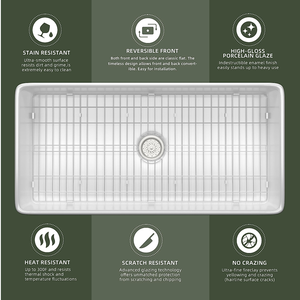 TUKTUK White Farmhouse Sink 30 Inch Farm Sink Fireclay Apron Front Single Bowl Kitchen Sinks Deep Drop In Undermount Kitchen Sink Luxury Bottom Grid & Strainer Drain Included