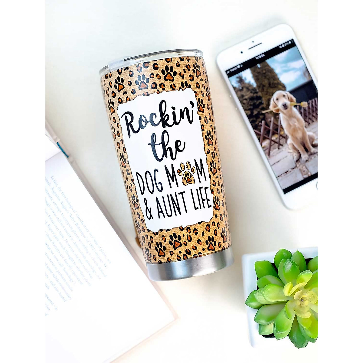 365FURY Aunt Gifts - Auntie Gifts From Niece or Nephew - Mother Day, Birthday Gifts For Aunt - Dog Mom Gifts For Women Dog Owner Travel Coffee Mug Tumbler With Lid Straw - 20oz