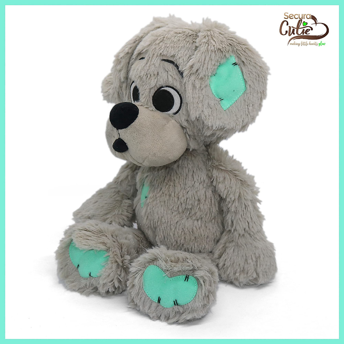 Secura Cutie Soft Stuffed Animal Puppy with Superpowers – Glow in Dark Patches for Bedtime Comfort (no batteries needed) – Stuffed Animal for Boys & Girls - Cute Plush Dog Teddy Bear Toy – 14"
