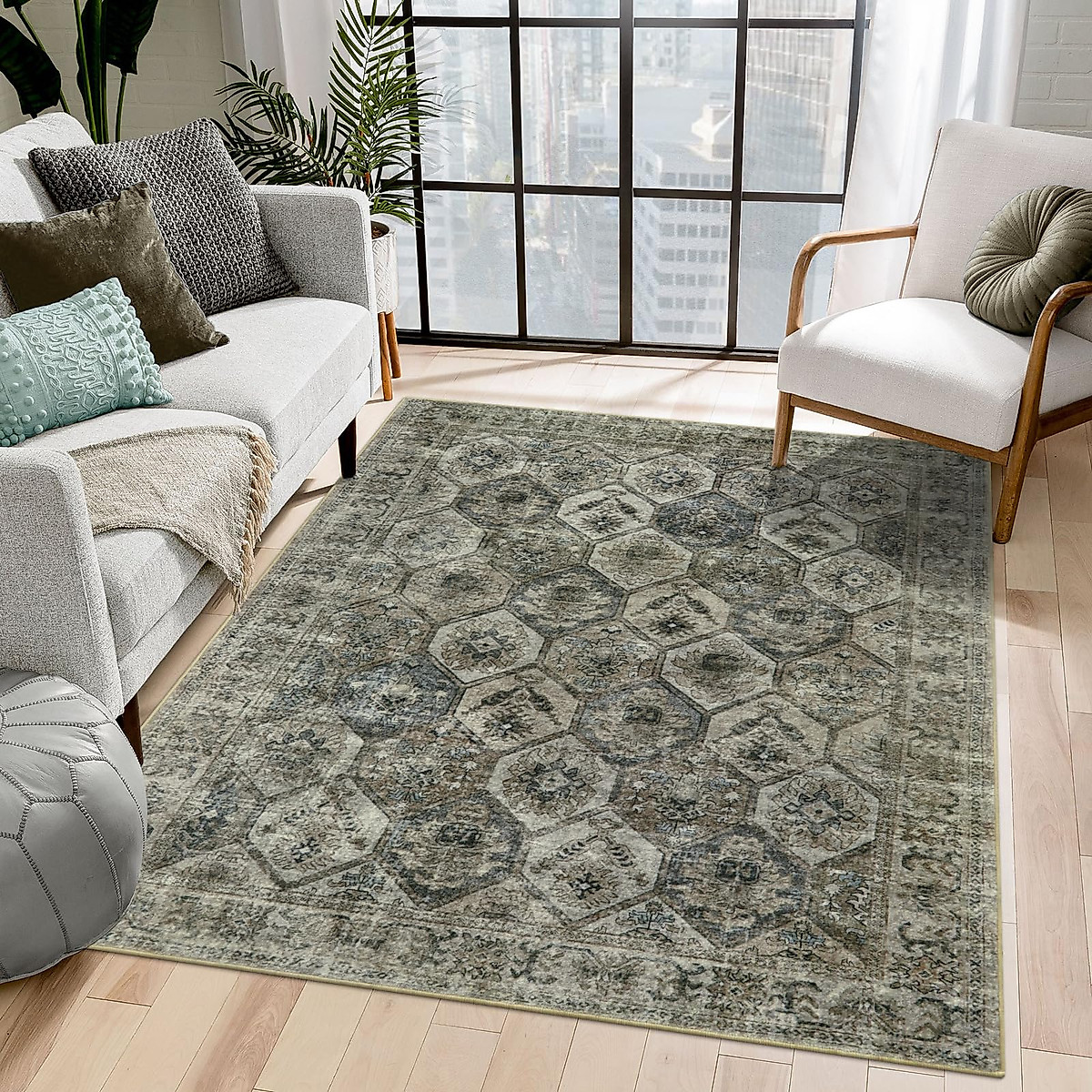 Lahome 5x7 Area Rugs 5 x 7 Dining Room Rugs for Under Table Large Washable Dining Room Rug,Moroccan Trellis Non Slip Non Shedding Indoor Carpet for Living Room Bedroom,Antique/Moss
