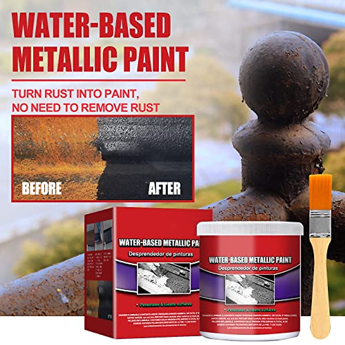 Fractionk Water-Based Metal Rust Remover, Multi Purpose Anti-Rust Rust Remover Repair Protect, Car Chassis Rust Converter, Maintenance Cleaning Rust Dissolver for Car, with Brush (3pcs)