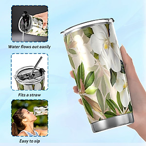 susiyo White Magnolia Flowers Insulated Cup 20 oz Double Wall Vacuum Stainless Steel Coffee Mug for Car