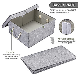 MeiMart Foldable Storage Box with Lid, Collapsible Linen Fabric Clothing Storage Bin Organizer Container Basket with Cover for Home/Bedroom/Office (Large