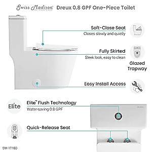 Swiss Madison Well Made Forever SM-1T180, Dreux High Efficiency One Piece Elongated Toilet with 0.8 GPF Water Saving Patented Technology
